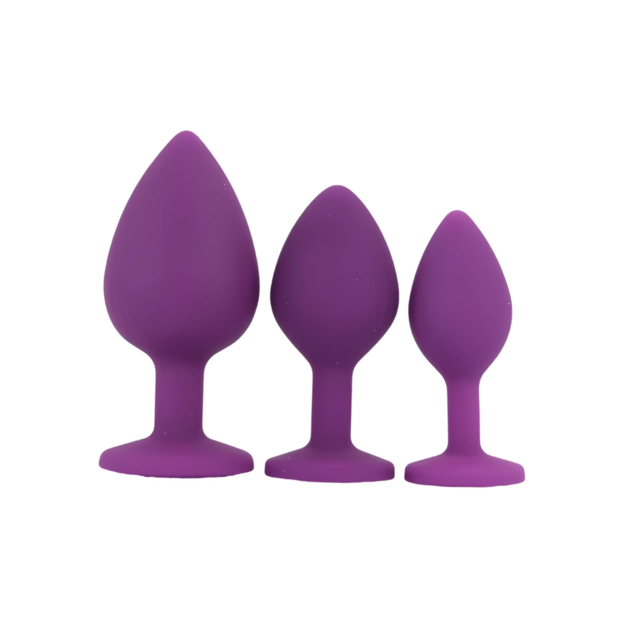 Toosh Silicone Butt Plug Purple Set Of 3 Clear Stone
